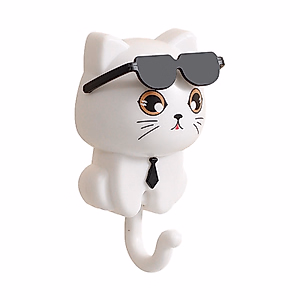 Cat Hooks - Long Lasting Cat Key Holder, Kitten Coat Hooks | Cute Cat Key Hook With Sunglasses Adhesive, Adhesive Coat Wall Mounted Hook, Multipurpose Coat Hooks Key Holder For Wall Coat Bag Scarf Hat