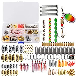 Fishing Lure DIY Kit 228pcs Spinner Making Kit Spinnerbaits Accessory Blade Clevis Wire Shaft Treble Hooks Tackle Set Fishing Spoon Rigs Fishing Gift