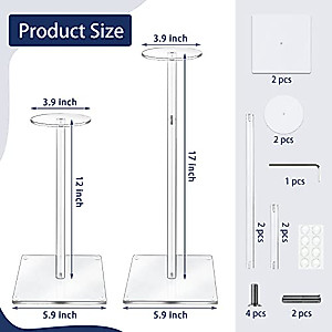 RSSCIIIUL Acrylic Hat Stand and Wig Display Rack, 2pcs 17" Clear Hat Stands for Display, Adjustable Height Hat Holder, Square Barbell Base Display, Hat Rack Stand for Display Jewelry Watch Helmets