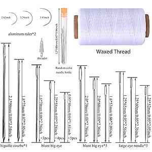 Leather Sewing Waxed Thread，Waxed Thread Cord 273 Yards，Wax String Set with 50 PCS Hand Sewing Needles，Flat Wax Thread for Book Binding,Leather DIY Project （OriginalWhite）