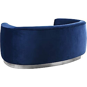 Meridian Furniture Julian Collection Modern | Contemporary Velvet Upholstered Loveseat with Stainless Steel Base in Polished Chrome Finish, Navy, 70" W x 34" D x 28" H