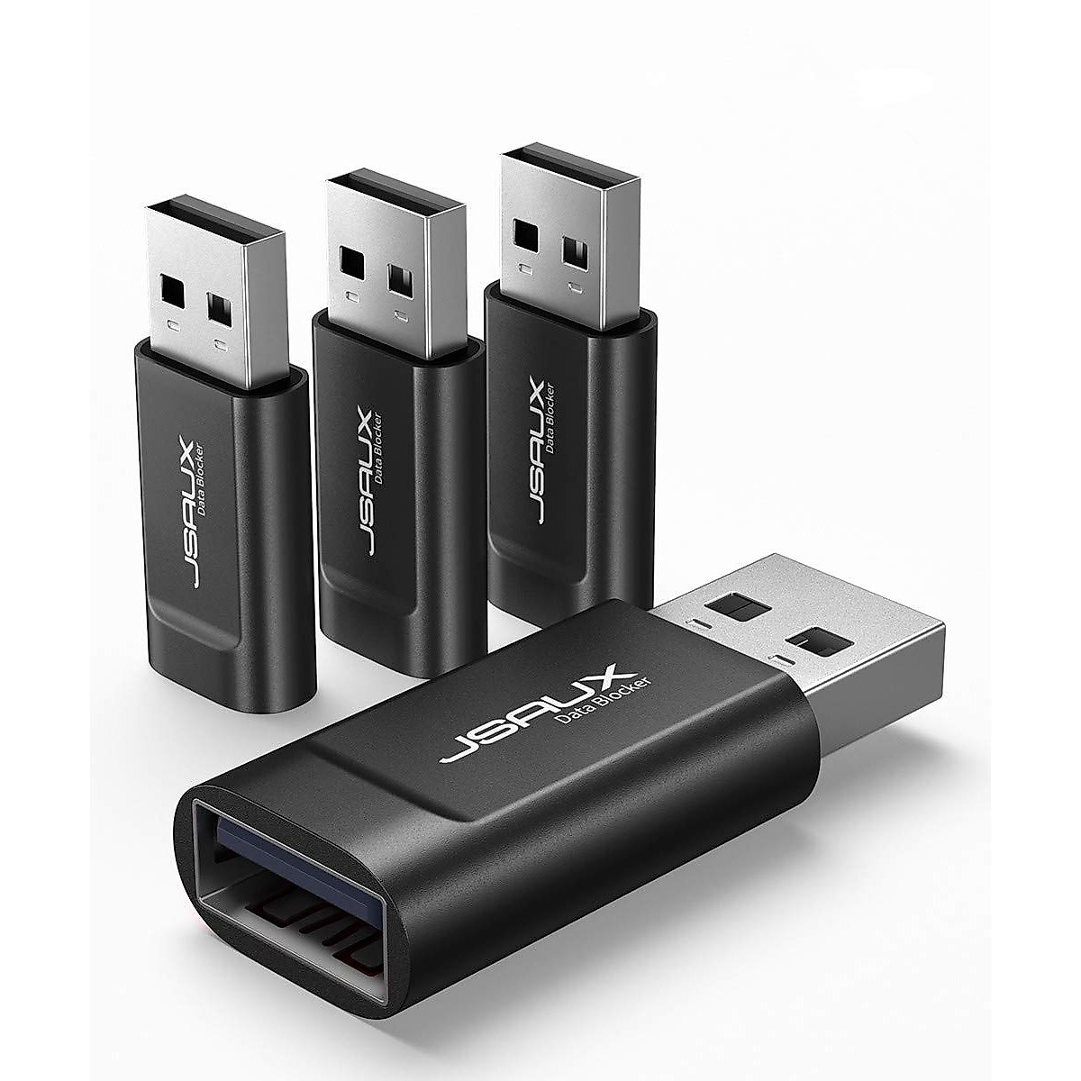 JSAUX USB Data Blocker, (4-Pack) USB-A Defender Only for Quick Charge, Protect Against Juice Jacking, Refuse Hacking Provide Safe Charging- Black