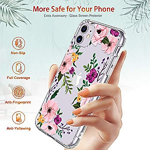 GiiKa iPhone 11 Case with Screen Protector, Clear Heavy Duty Protective Case Floral Girls Women Shockproof Hard PC Back Case with Slim TPU Bumper Cover Phone Case for iPhone 11, Small Flowers