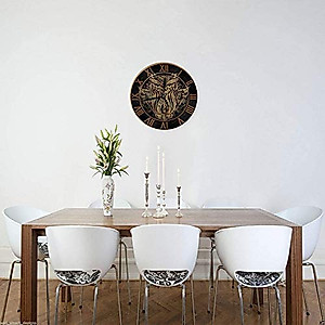 Tenghui Hand Drawn Boho Totemic and Mascot Owl Round Wall Clock Silent Non Ticking Battery Operated Easy to Read for Student Office School Home Decorative Clock Art