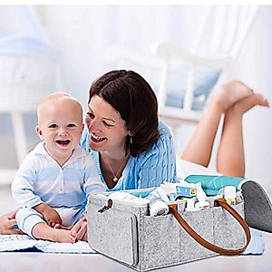 Frattina Diaper Organizer Baby Nursery Storage Basket with Zipper Lid and Leather Handle Baby Changing Bag
