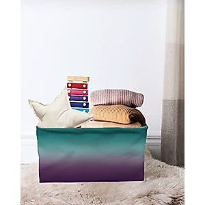 Teal Purple Ombre Storage Basket Waterproof Cube Storage Bin Organizer with Handles, Turquoise Gradient Modern Abstract Art Collapsible Storage Cubes Bins for Clothes Books Toys 15"x11"x9.5"