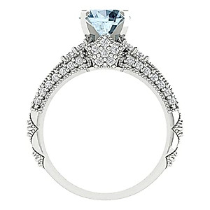Clara Pucci 2.10ct Round Cut Solitaire Natural Swiss Blue Topaz Engagement Promise Anniversary Bridal Ring Band set 14k White Gold 9.25
