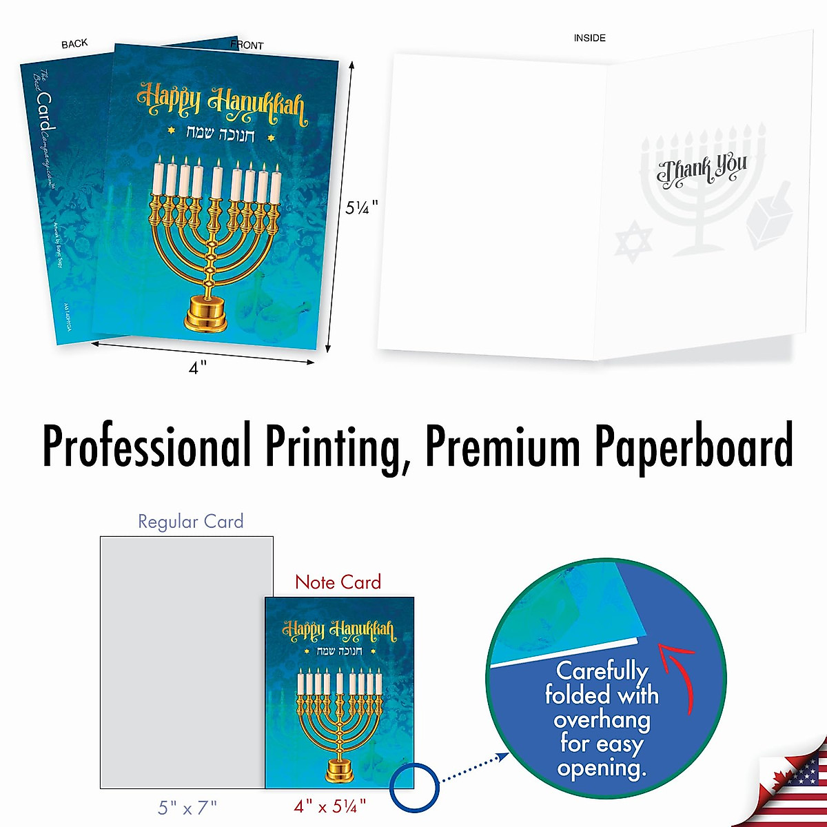 The Best Card Company - 10 Assorted Chanukah Thank You Notecards Bulk Box Set 4 x 5.12 Inch with Envelopes (10 Designs, 1 Each) Jewish Holiday Cards Hanukkah Lights AM6140HYG-B1x10