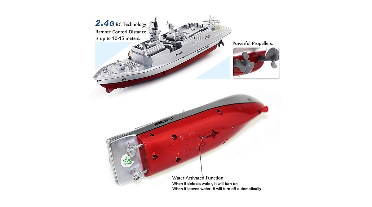 Tipmant Remote Control Naval Ship Model - Water-Activated Speedboat