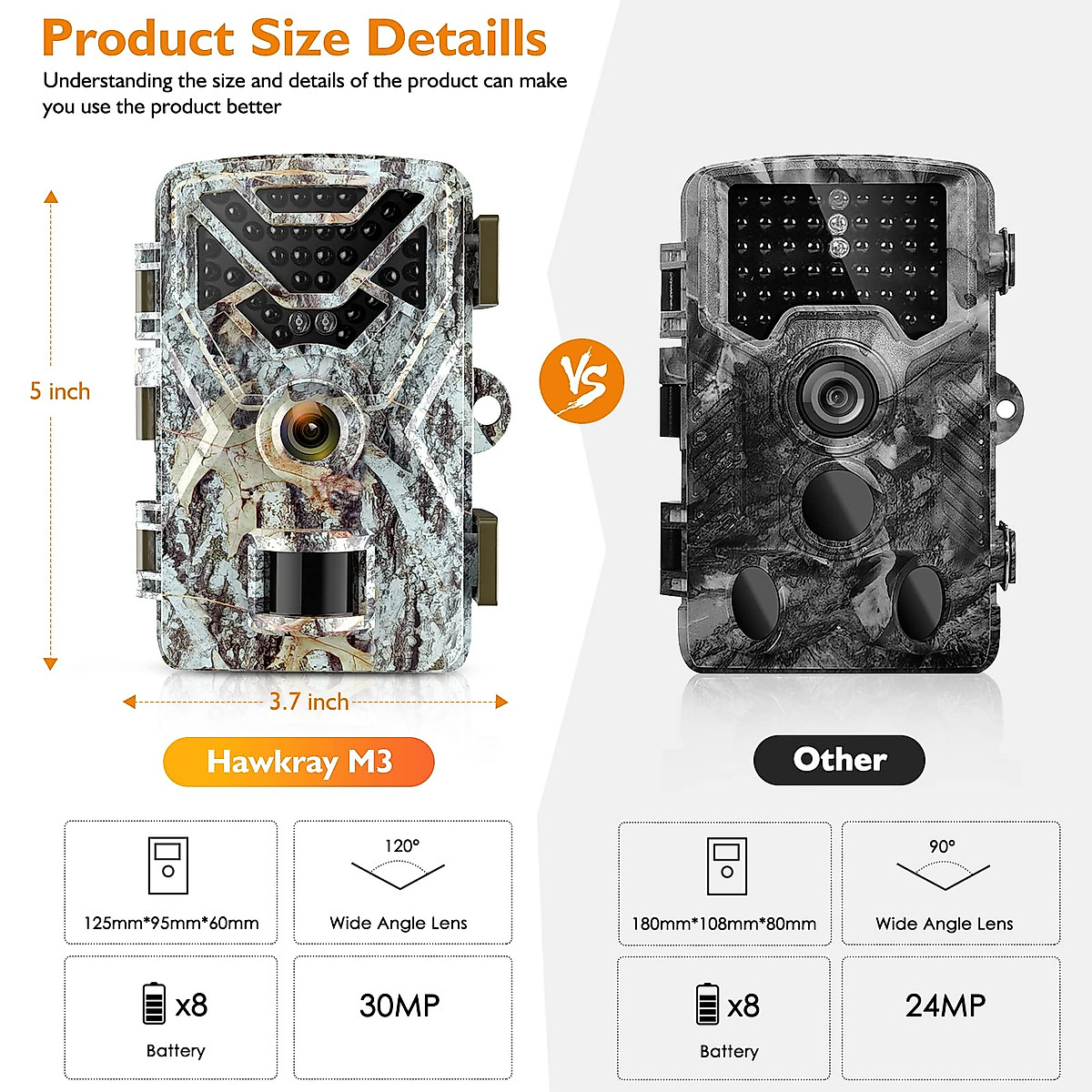 Hawkray Trail Camera 30MP 2K,Game Camera with Wide-Angle Motion Latest Sensor View 0.2s Trigger Speed 8 Batteries and 32GB SD Card 2'' HD TFT Screen Waterproof Cam for Wildlife Monitoring