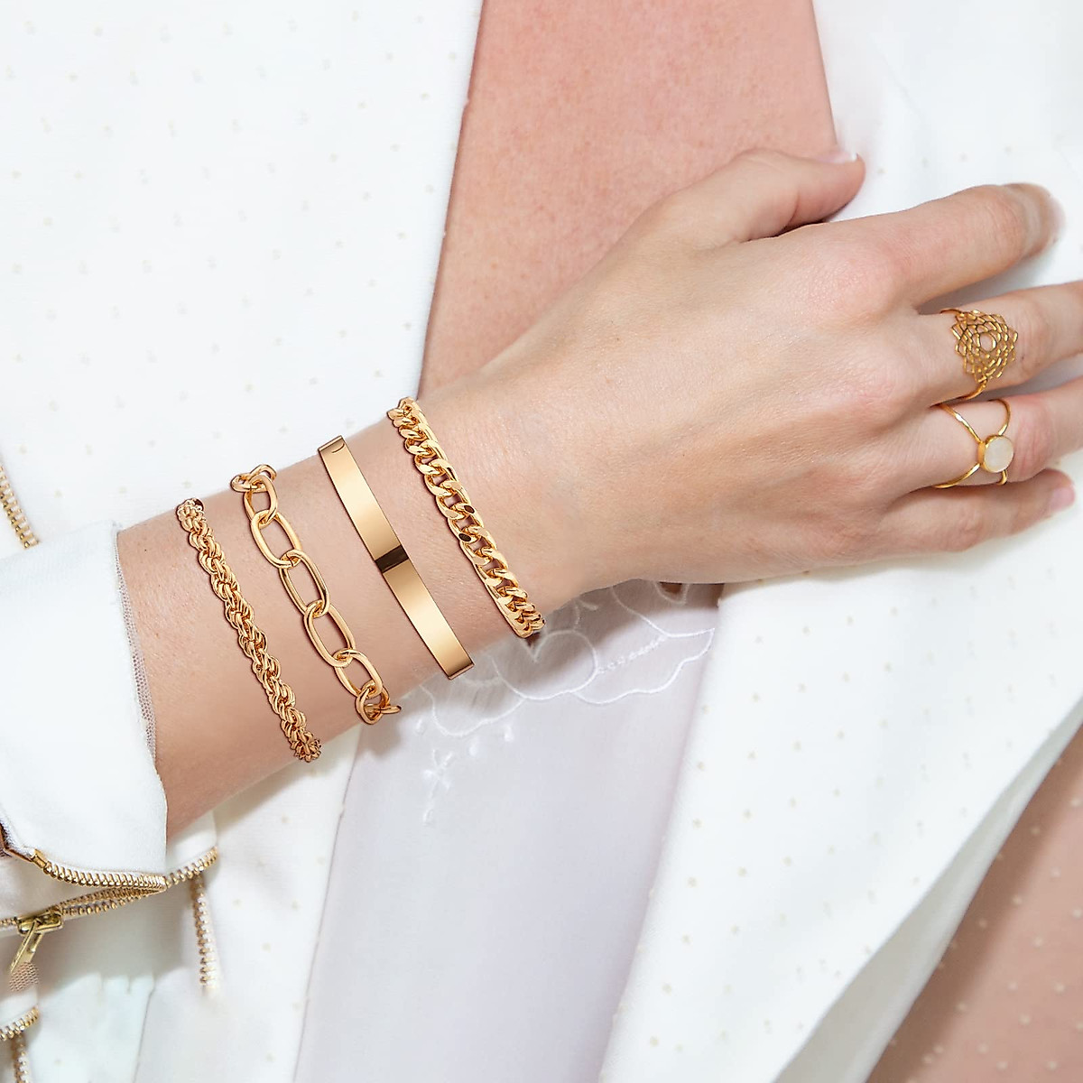 Tiamon 12 Pcs Gold Silver Jewelry Sets for Women Layered Set of Earring Necklace Bracelets for Teen Girl Men Jewelry Gifts(Gentle Style)