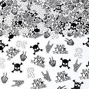 kreat4joy 200pcs Bad Two The Bone Party Decorations Confetti, Skeleton Theme 2nd Birthday Decorations, Double-Side Printing Confetti for Music Rock and Roll 2nd Birthday Party