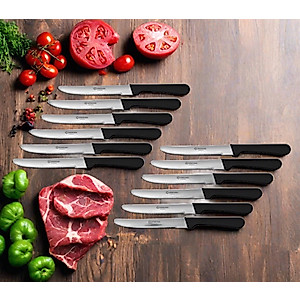 Cuisinox Black Handle Stainless Steel Steak Knives, Set of 12