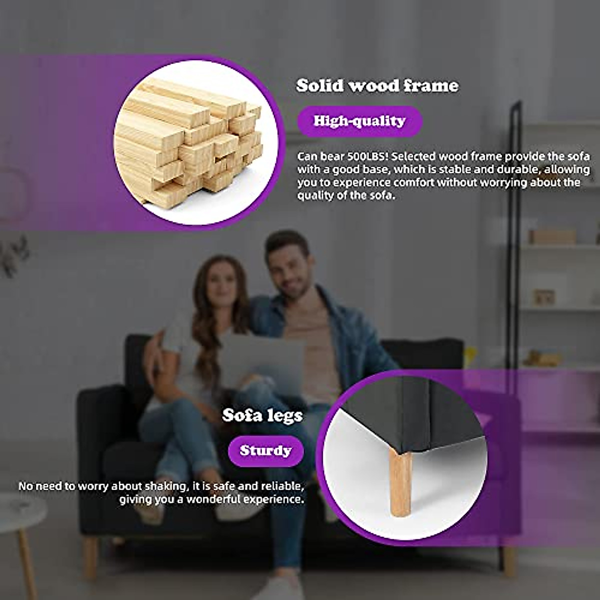 TYBOATLE 55" Modern Fabric Loveseat Sofa with 2 USB Charging Ports, Furniture Suitable for Small Spaces, Living Room, Office, Soft Couch Easy to Install (Dark Grey, Loveseat)