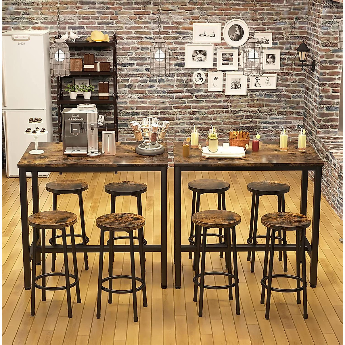 AWQM Pub Table and Chairs Set of 4, Industrial Counter Height Table with 4 Stools Small Dining Table Set for 4,Wooden Bar Table Set Dining Room Table Set for Small Spcae/Living Room,Rustic Brown