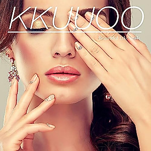 KKUUOO French Tip Press on Nails Square Fake Nails Medium False Nails with Colorful Flower Designs Cute Press on Nails Full Cover Acrylic Nails Stick on Nails Glossy Glue on Nails for Women 24Pcs
