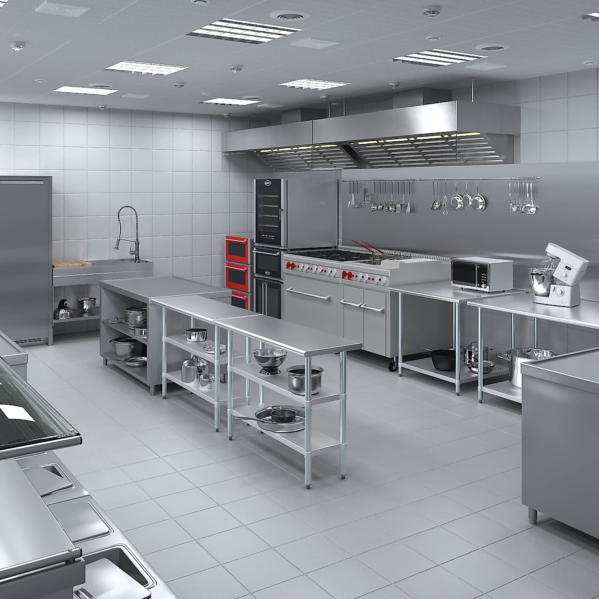 AmGood Stainless Steel Work Table with 2 Shelves | NSF | Metal Utility Table (48" Long x 18" Deep)