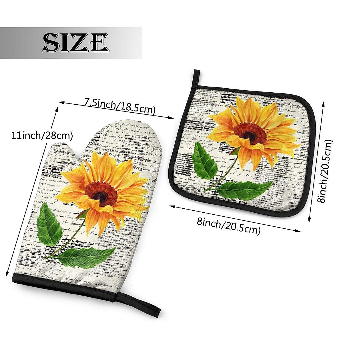 VunKo Watercolor Sunflowers Oven Mitts and Pot Holders Sets Heat Resistant Oven Gloves with Non-Slip Surface for Safe BBQ Cooking Baking Grilling Set of 2