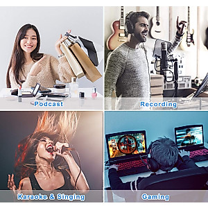 Upgraded USB Condenser Microphone for Computer, Great for Gaming, Podcast, LiveStreaming, YouTube Recording, Karaoke on PC, Plug & Play, with Adjustable Metal Arm Stand, Ideal for Gift, Black