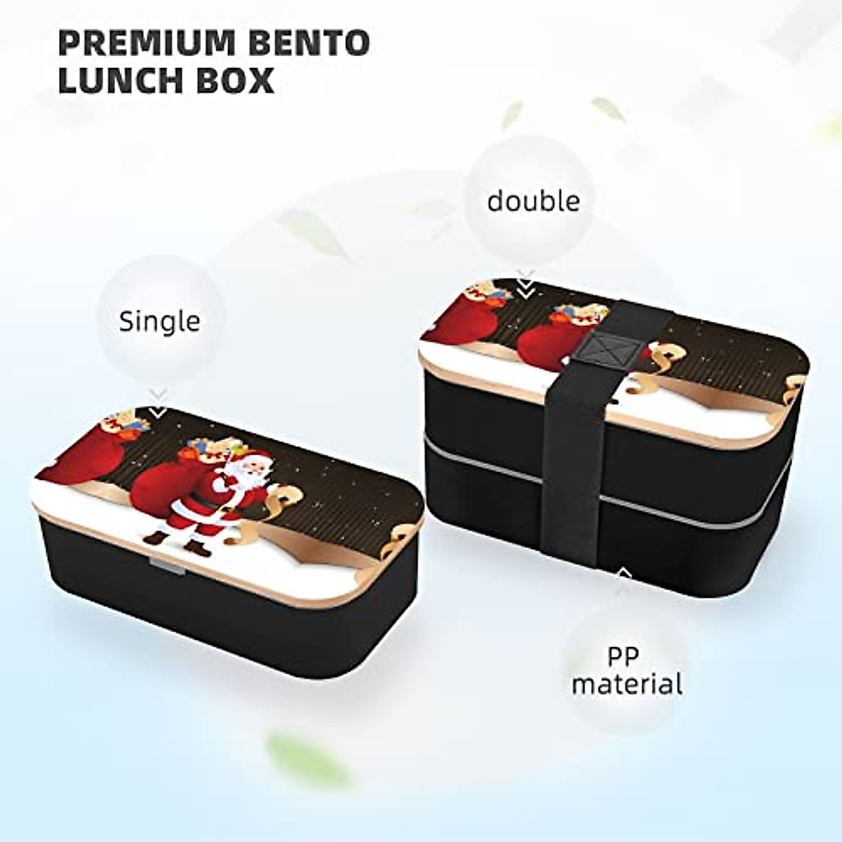 KOOLR Santa Claus Print Bento Box Adult Lunch Box With 2 Compartments Stackable For Work Picnic Leak Proof Bento Box