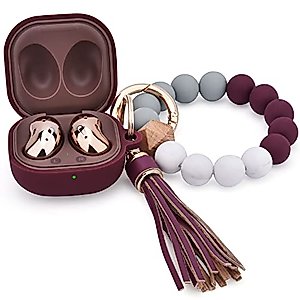 Filoto Case for Samsung Galaxy Buds 2 (2021) / Galaxy Buds Pro (2021) / Galaxy Buds Live/Buds 2 Pro, Cute Silicone Earbuds Protective Case Cover with Bracelet Keychain (Burgundy)