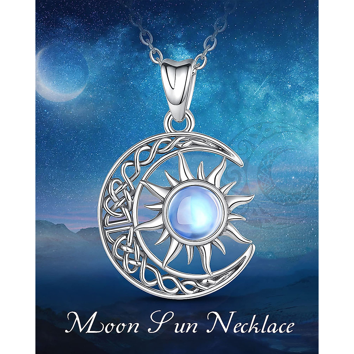 CELESTIA Moon Necklaces for Women Sterling Silver Sun and Moon Pendant Moonstone Jewelry Crescent Moon Gifts for Mother Daughter Sister Wife - 18 Inch Chain
