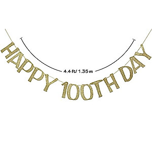Happy 100th Day Banner Sign Gold Glitter for Baby Birthday Baby Shower Party Decorations Anniversary Decor Photo Booth Props