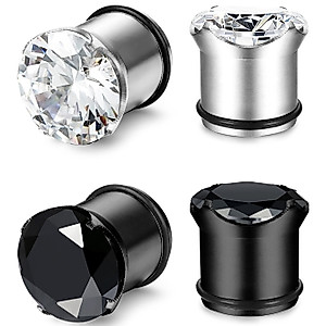 JOERICA 2 Pairs Stainless Steel Ear Gauges CZ Plugs Tunnel Ear Expander Stretcher Piercing 1/2''(12MM)