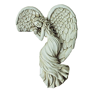 OWEMKIT Door Frame Angel Decor Statues Ornaments with Heart-Shaped Wings Sculpture Angel in Your Corner Resin Wall Sculpture Crafts for Home Living Room Bedroom Decoration