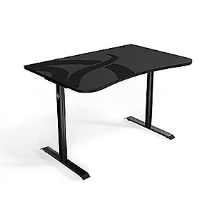 Arozzi Arena Fratello Curved Gaming and Office Desk with Full Surface Water Resistant Desk Mat Custom Monitor Mount Cable Management Cut Outs Under The Desk Cable Management Netting - Dark Grey