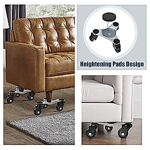 SOYO Furniture Dolly Movers with Lifter, Moving Dollies with Wheels Heavy Duty 500 LB Load Capacity, 6-Inch Steel Tri-Dolly, 3 Wheel Roller Move Tools Lifting Equipment, 4 Pack, Sliver