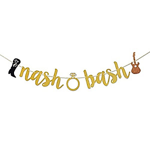 Nash Bash Gold Glitter Banner Sign Garland Pre-Strung for Nashville Bachelorette Party Decorations