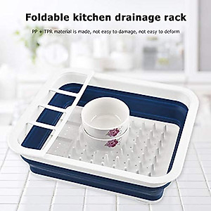 Multifunction KitchenDrying Dish Rack Collapsible Dish Drainer Rack Folding Bowl Drain Rack Tableware Holder Fruit Basket Organizer (Blue)