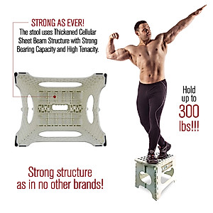 Spranster Super Strong Folding Step Stool - 11" - Sturdy Enough to Hold 300 Lb - Lightweight Foldable Step Stool for Adults and Kids - Opens with one Flip - Great for Kitchen, Bathroom and Bedroom