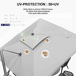 PURPLE LEAF 10 FT Cantilever Umbrella Outdoor Patio Eco-Friendly Olefin Umbrella, Large Offset Square Umbrella, Windproof Heavy Duty Hanging Outside Umbrella for Patio, Light Grey