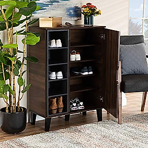 Baxton Studio Shoe Racks, Walnut/Grey/Dark Brown