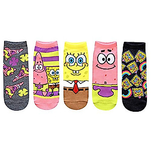 Hyp Spongebob Squarepants and Patrick Juniors/Womens 5 Pack Ankle Socks