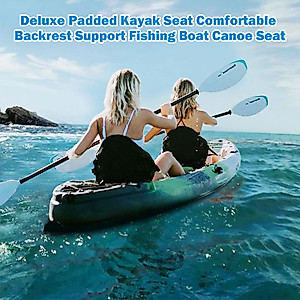 Kayak Seat Deluxe Padded Fishing Boat Seat Deluxe Sit-On-Top Canoe Seat Cushioned - Comfortable Backrest Support Universal Sit with Adjustable Back Strap Detachable Storage Bag