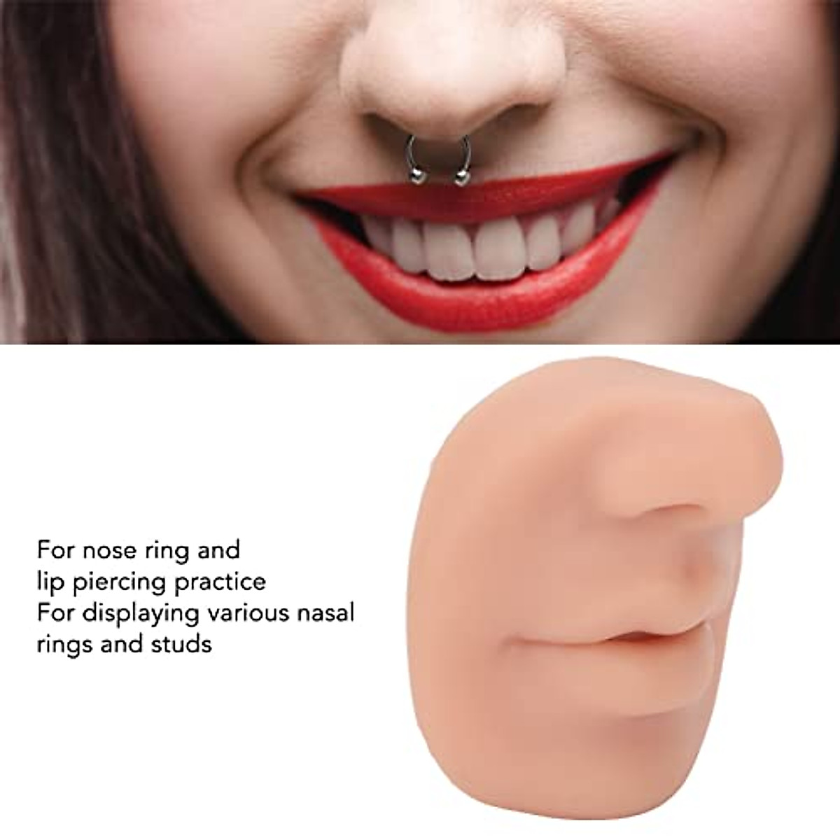 Silicone Nose Mode, Silicone Piercing Model, Nose Model for Piercing, with Mouth Flexible Soft Imitation Nose Model, Reusable Nose Displays, for Practice Training (Medium Skin Color)
