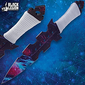 BLACK LEGION Cosmic Battle 6 Piece Knife Set | Includes Survival, Throwing, Pocket, Gut-Hook Knives | Fantasy Cosmic Design | Includes Sheaths for Each | Ergonomic Handles | Complete Set