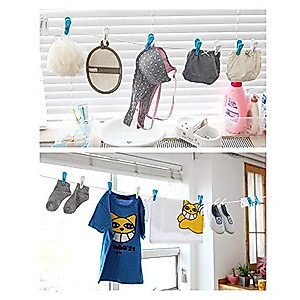 MONSTA Living Spring Clothespins - Plastic Soft Grip, Anti-Slip Clothes Pins with Sturdy Steel Springs - Blue &amp; White Attractive Clothing Line Clips - Top Air-Drying Clothing Pin Set (Pack of 14)