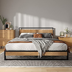 Nazhura Metal King Size Platform Bed Frame with Wood Headboard/Footboard