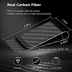 MONOCARBON Carbon-Fiber-Money-Clip-for-Men, Minimalist-Money-Holder for Cash, High Elastic Carbon-Fiber-Wallet, Slim and Durable (Twill Matte Black)