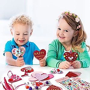Valentines Day Crafts for Kids - 361PCS DIY Valentines Heart Craft Set for School Gift, 108 Hearts, 50 Googly Eyes, 60 Pom Poms, 36 Wooden Beads, Craft Supplies for Valentines Party Favor Decoration