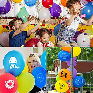 24PCS Story Party Favors Punch Balloons Latex Party Balloons with Rubber Band Handle, Toy Inspired Story Themed Party Supplies for Kids Halloween Prize Punch Game Rewards, 8 Patterns