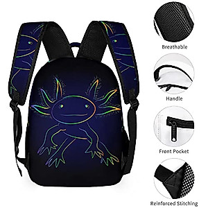 QIWCANM Stylized Rainbow Axolotl Backpacks for Boys and Girls Lightweight 16 Inch Backpacks Personalized Bags for Kids Gift