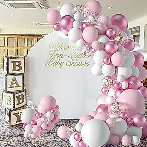 Light Pink Balloons Garland Arch Kit - White and Rose Gold Balloons Set for boho baby shower decorations,Valentine Wedding, Birthday, Graduation, Anniversary Party