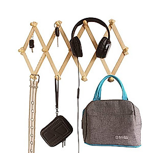 AMAPON Accordion Style Expandable Wall Wooden Coat Rack 13 Hooks (Pegs) Hang Hats Jackets Coffee Mug Purses Necklaces Towels Cap Leash Scarves Data Line Kitchenware