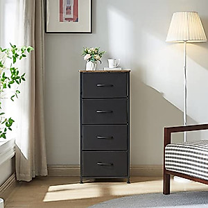 Somdot Tall Dresser for Bedroom with 4 Drawers, Storage Chest of Drawers with Removable Fabric Bins for Closet Bedside Nursery Laundry Living Room Entryway Hallway, Black/Rustic Brown