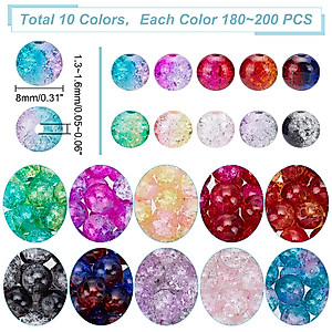 PH PandaHall 200pcs 8mm Glass Crackle Beads, 10 Color Round Beads for Jewelry Making, Bracelet Beads, Christmas Tree Ornament Beading, Mother's Day Gift